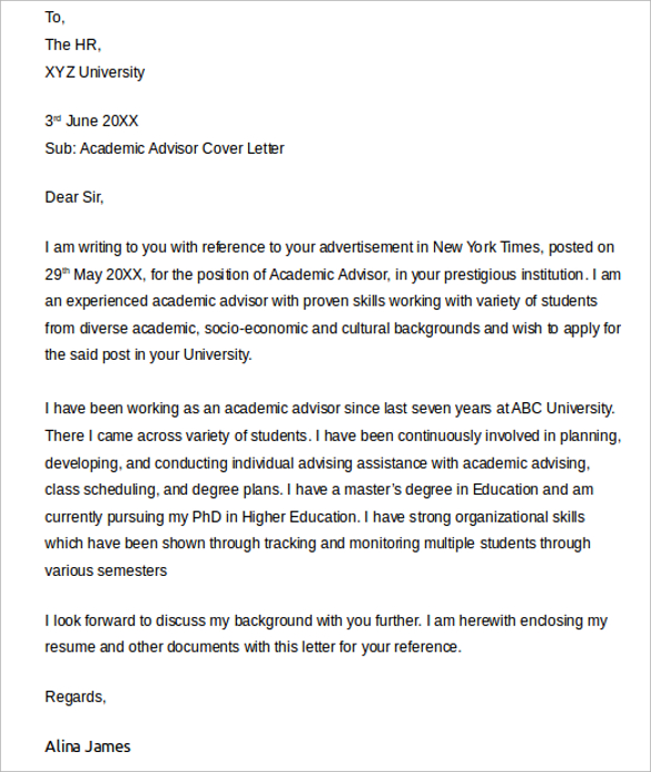 FREE 8 Sample Academic Advisor Cover Letter Templates In PDF MS Word