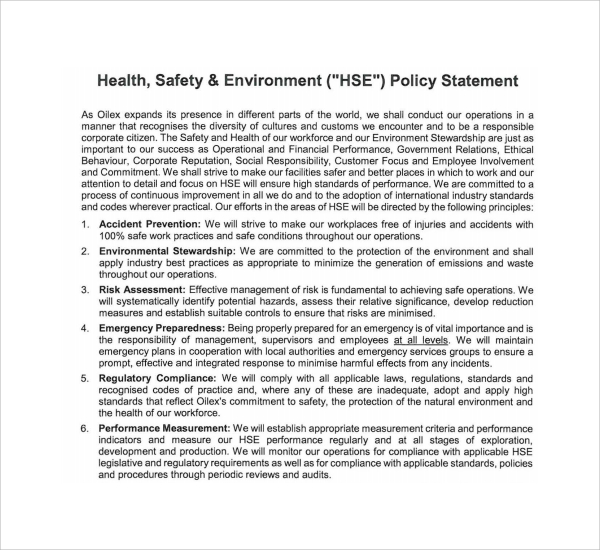 FREE 9 Sample Safety Statement Templates In PDF