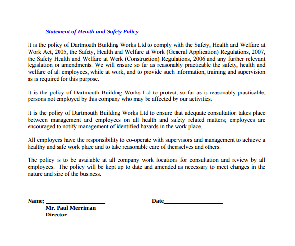 FREE 9 Sample Safety Statement Templates In PDF