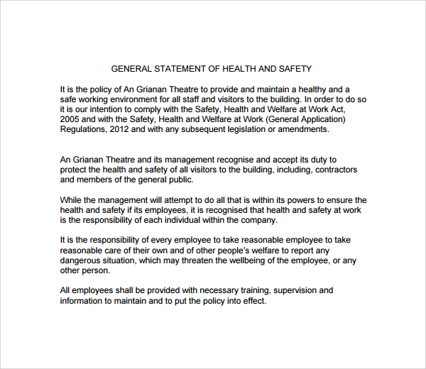 FREE 9 Sample Safety Statement Templates In PDF