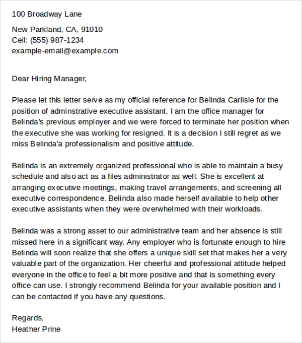 Reference Letter For Administrative Employee 1YSMG