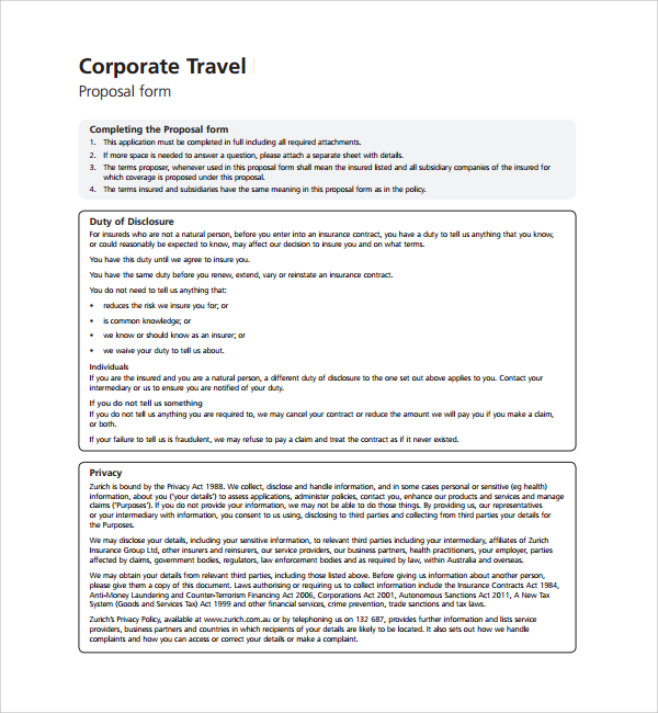 FREE 13 Sample Travel Proposal Templates In PDF MS Word Pages 