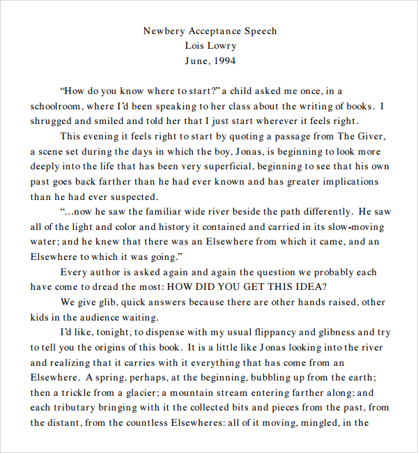 Acceptance Speech Sample Master Of Template Document