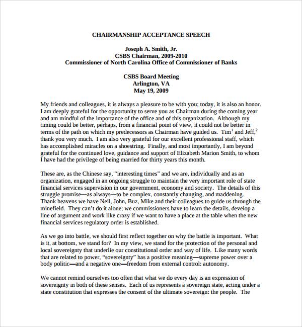 10 Acceptance Speech Example Templates PDF Sample Templates