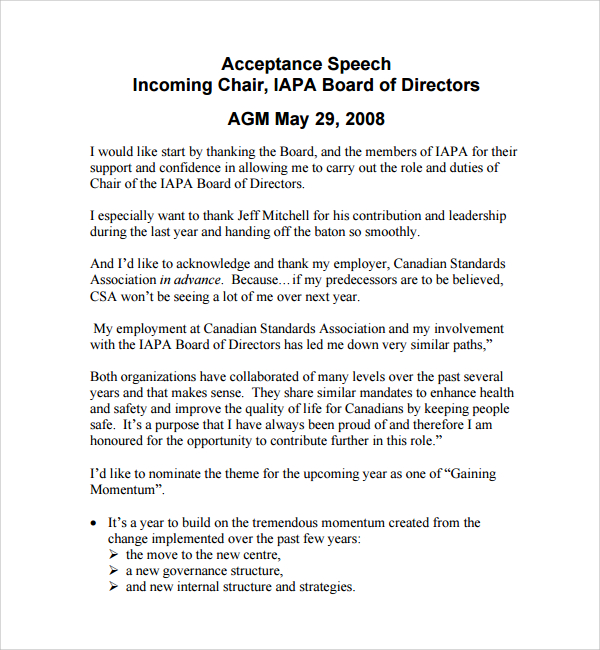 10 Acceptance Speech Example Templates PDF Sample Templates
