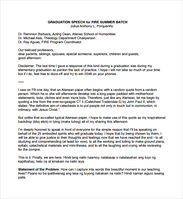 FREE 10 Sample Graduation Speech Example Templates In PDF MS Word