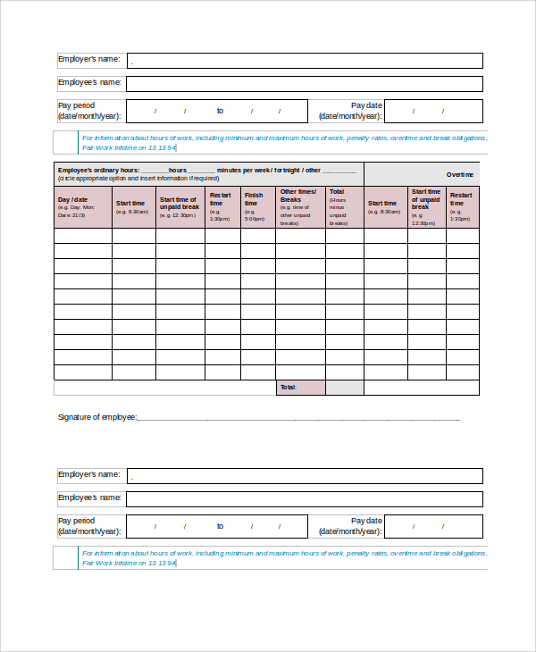 FREE 19 Sample Timesheet Calculator Templates In MS Word PDF Excel