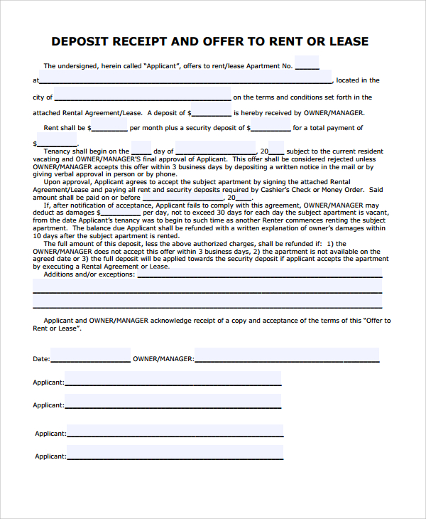 FREE 8 Sample Security Deposit Receipt Templates In MS Word PDF