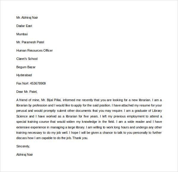 FREE 5 Sample Librarian Cover Letter Templates In PDF MS Word