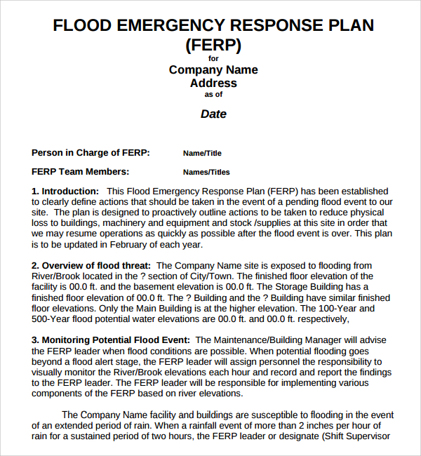 FREE 9 Sample Emergency Response Plan Templates In PDF MS Word