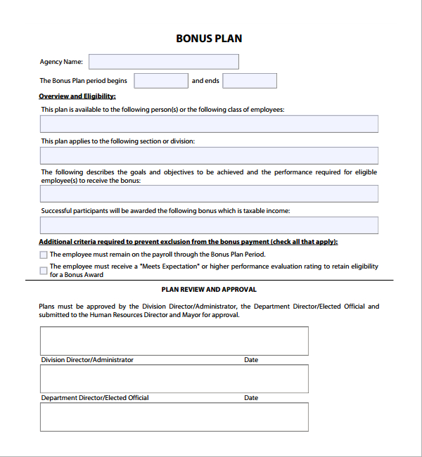 Performance Based Bonus Plan Template