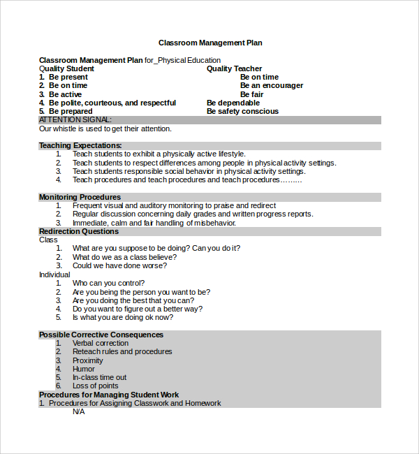 Classroom Management Template HQ Template Documents
