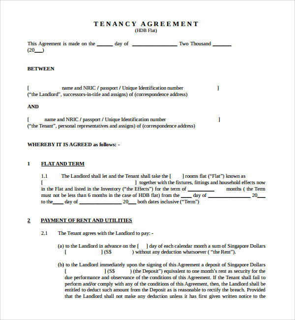 FREE 18 Sample Tenancy Agreement Templates In PDF MS Word Google 