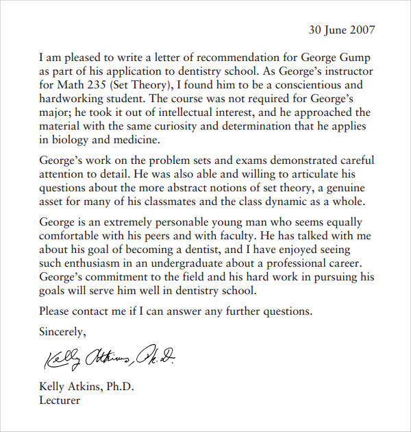 7 Student Reference Letters Sample Templates