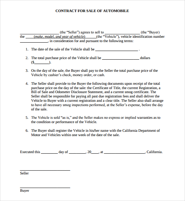 FREE 6 Sample Auto Purchase Agreement Templates In PDF