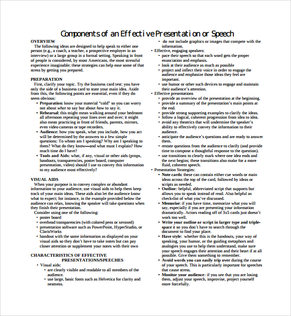 FREE 7+ Sample Presentation Speech Example Templates in PDF | MS Word | PPT