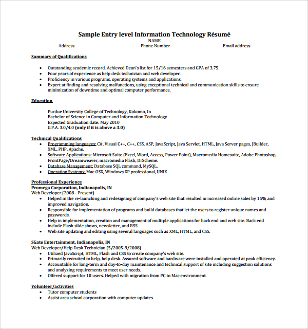 Sample Professional CV Template