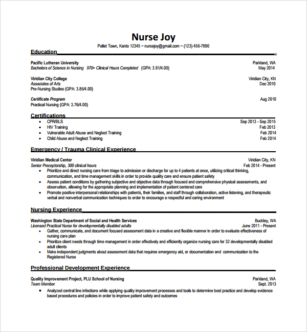 FREE 8 Sample Nurse CV Templates In MS Word PDF