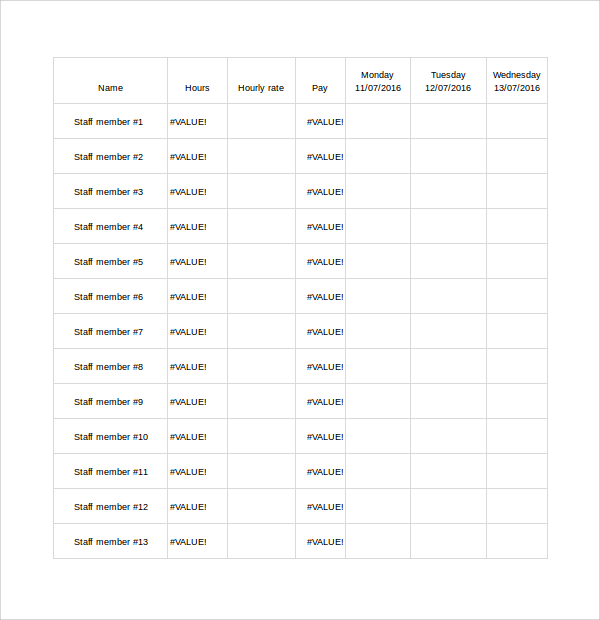 Monthly Staff Roster Template Excel PDF Template