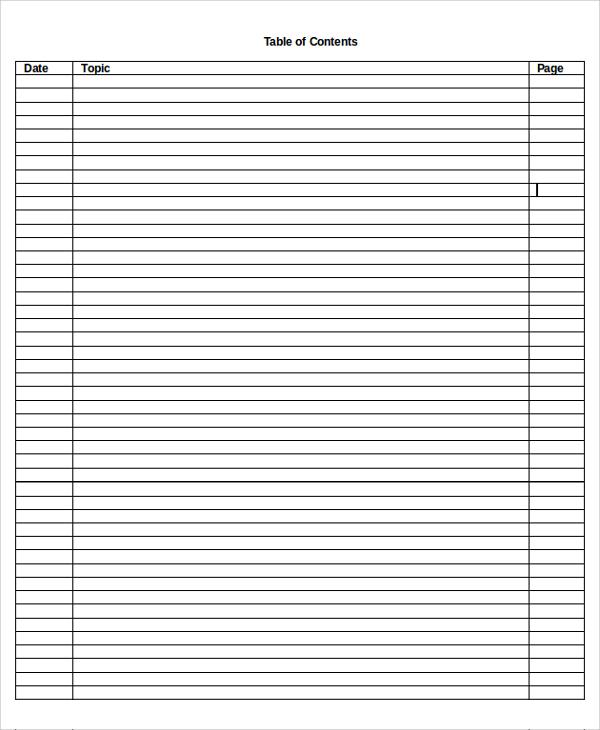 Printable Blank Table Of Contents Template Printable Templates