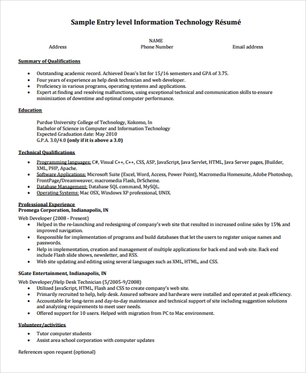FREE 8 Sample College Graduate Resume Templates In MS Word PDF