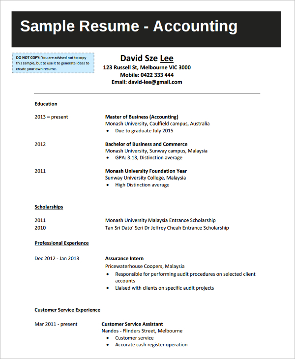Accounting Graduate Student Resume Sample Amp Template Riset