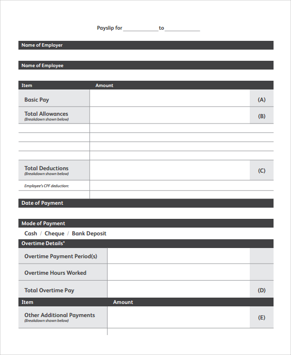 FREE 9 Payslip Templates In PDF MS Word