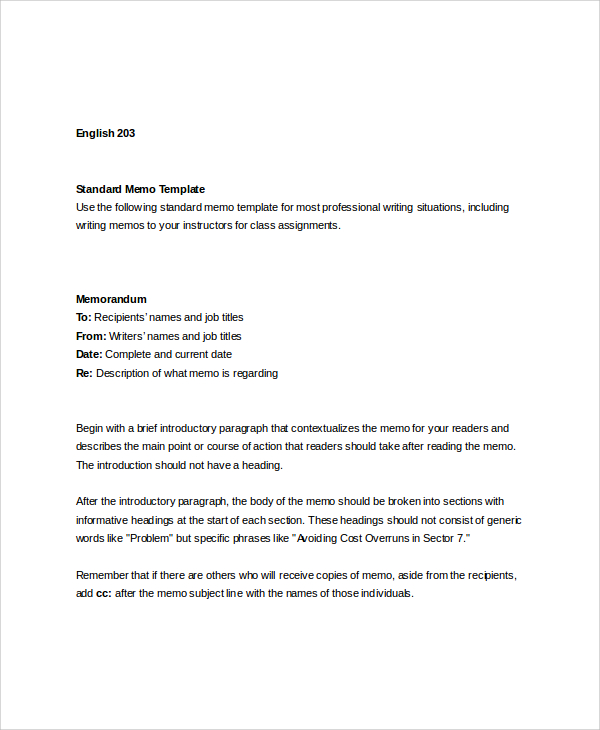 FREE 6 Sample Standard Memo Templates In MS Word PDF