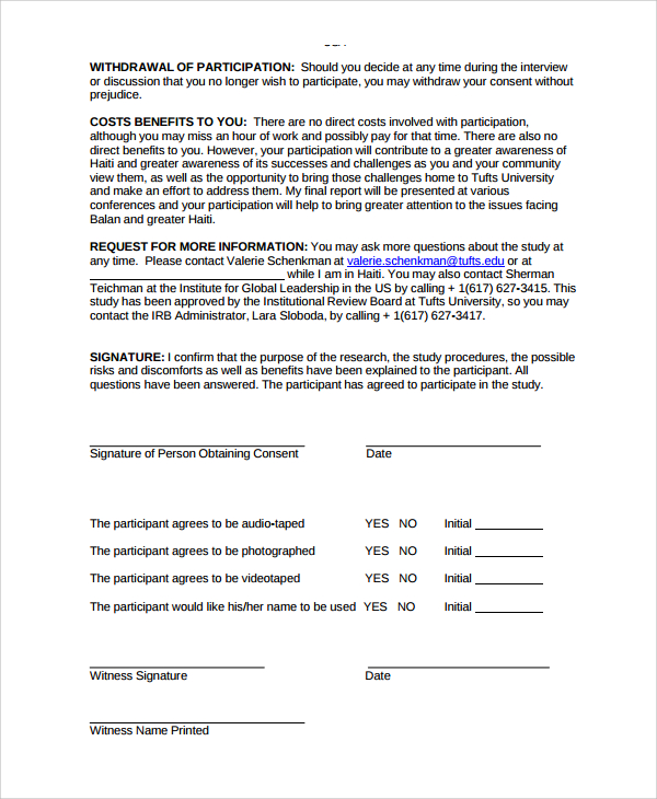 9 Research Consent Form Templates Sample Templates