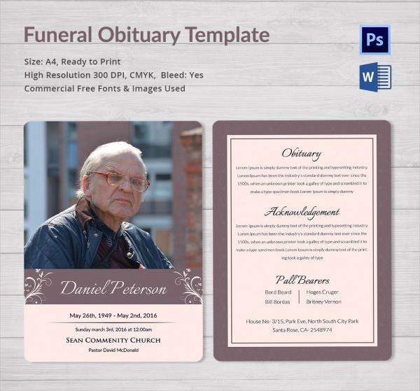 FREE 11 Sample Funeral Obituary Templates In PDF PSD MS Word