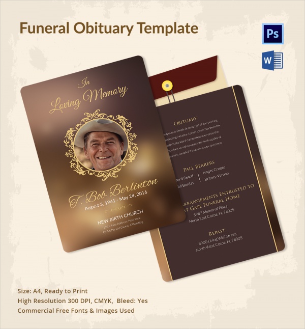 FREE 11 Sample Funeral Obituary Templates In PDF PSD MS Word