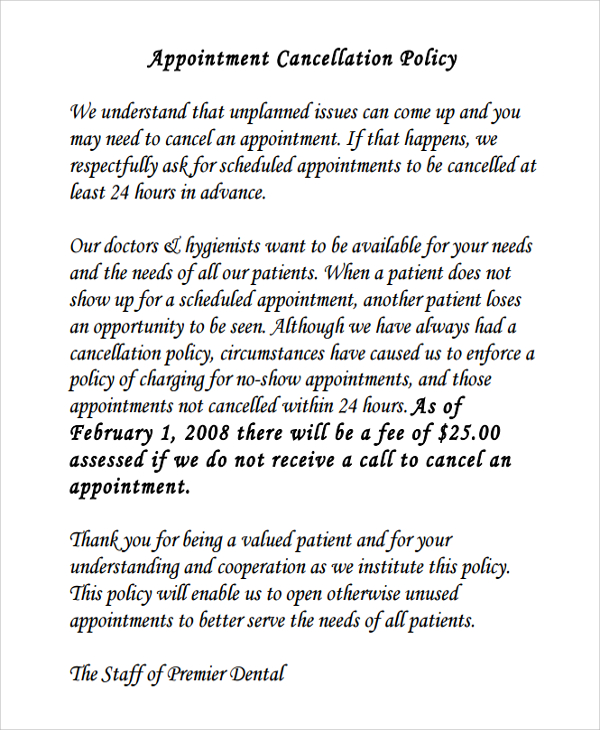 FREE 9 Cancellation Policy Templates In PDF