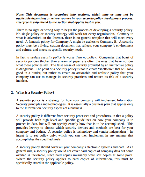 FREE 9 Sample IT Security Policy Templates In MS Word PDF