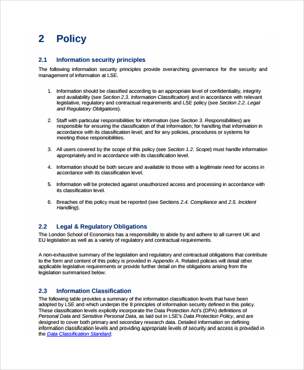 FREE 9 Sample IT Security Policy Templates In MS Word PDF