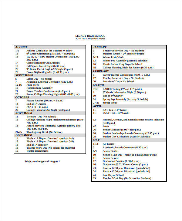 FREE 11 Sample School Schedule Templates In PDF MS Word