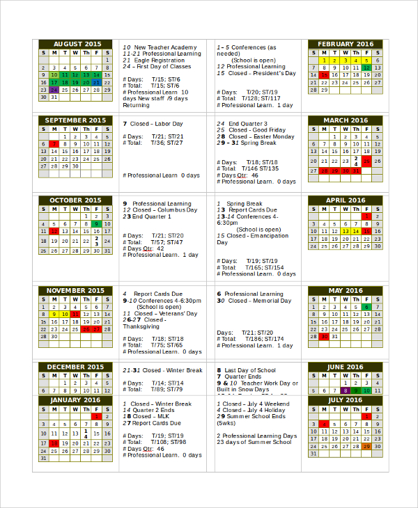 Editable School Calendar Template Master Template Gambaran