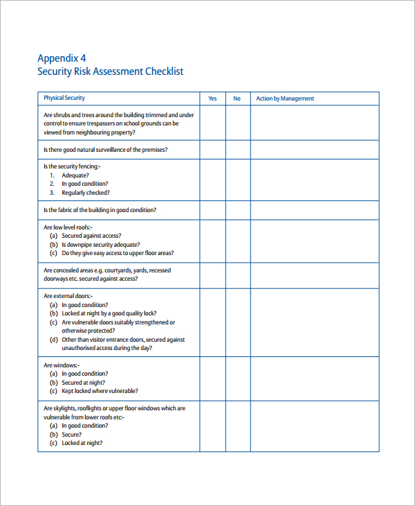 10 Risk Assessment Checklist Templates Sample Templates