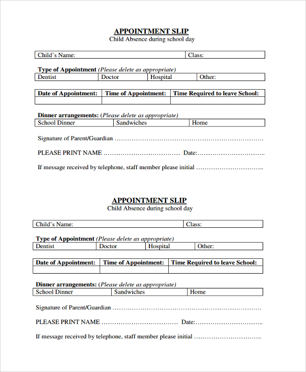 FREE 7 Sample Appointment Slip Templates In PDF MS Word