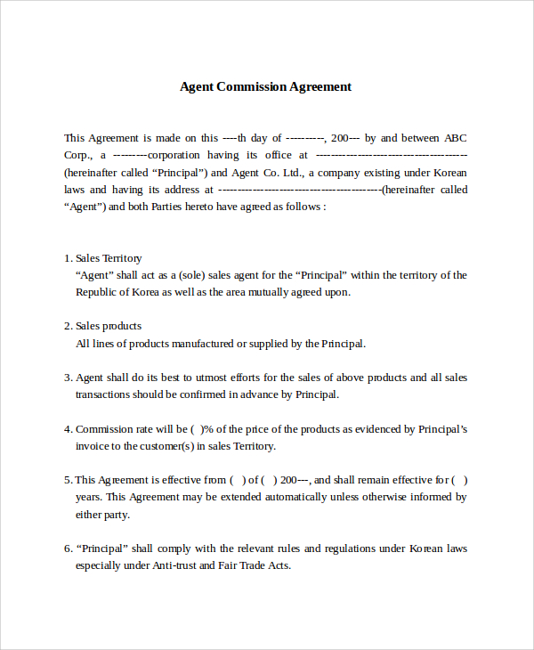 Commission Sales Contract Template Free Printable Templates