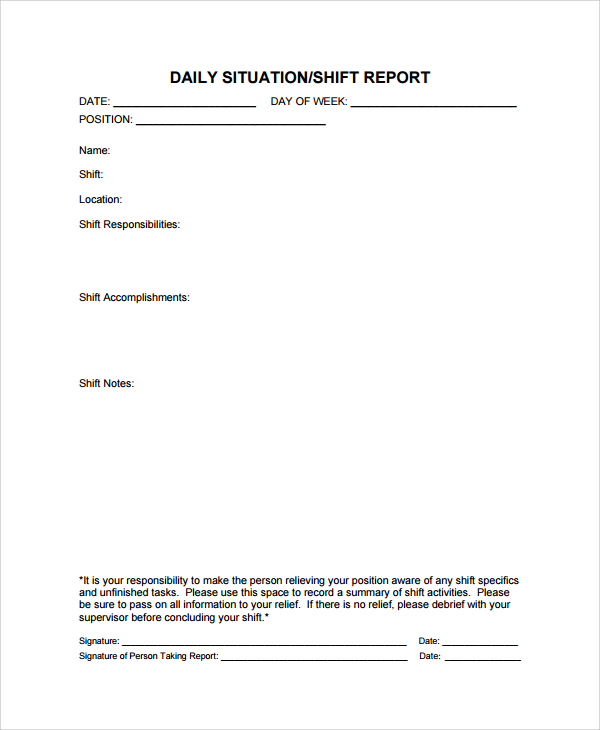 9 Shift Report Templates Word PDF Pages Sample Templates