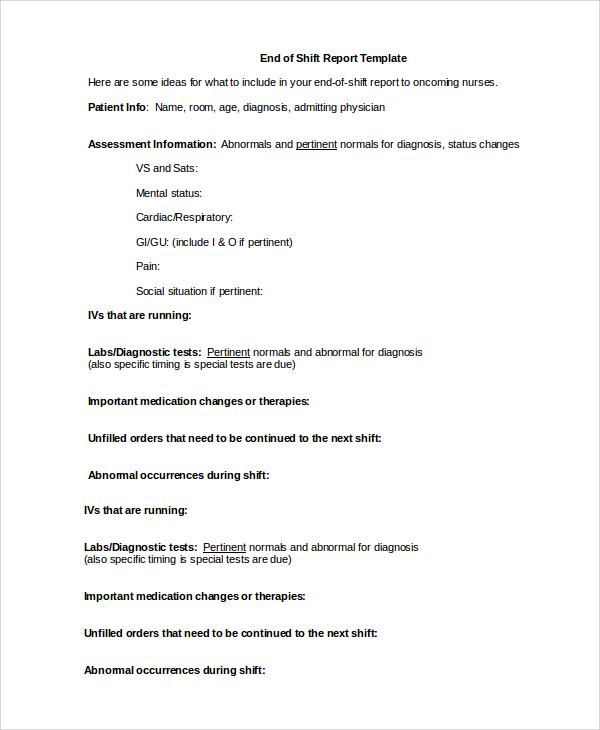 Shift Report Templates 13 Free Word Excel PDF Formats Samples 