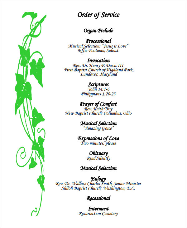 FREE 30 Sample Funeral Program Examples In PDF MS Word PSD AI 