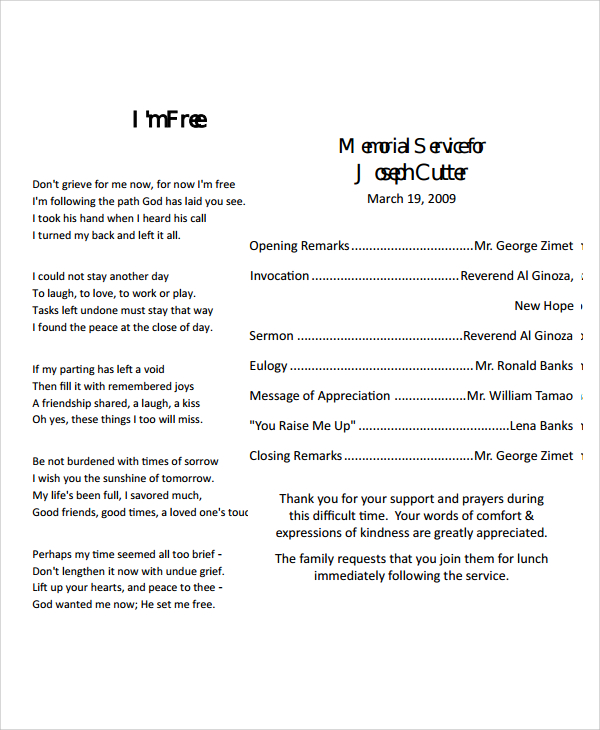 FREE 30 Sample Funeral Program Examples In PDF MS Word PSD AI 