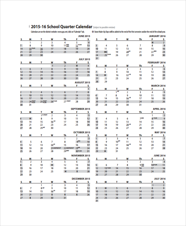 FREE 9 Sample Quarterly Calendar Templates In PDF MS Word