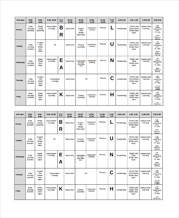FREE 12 Sample Weekly Timetable Templates In PDF MS Word