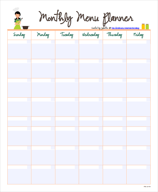 FREE 8 Sample Monthly Menu Templates In MS Word PDF
