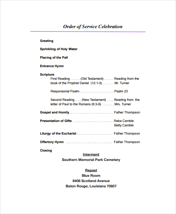 Sample Funeral Program Layout