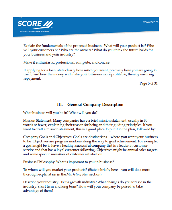  General Business Plan Overview Of The Business Plan General 