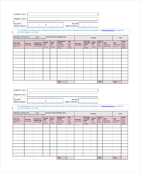 FREE 21 Sample Time Sheet Templates In PDF MS Word Excel
