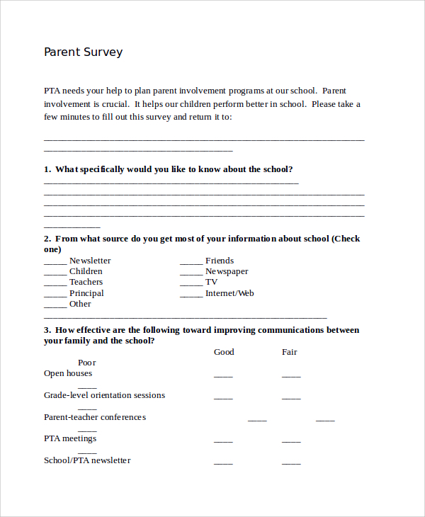 FREE 13+ Sample Parent Survey Templates in PDF | MS Word FREE 13+ Sample Parent Survey Templates in PDF | MS Word